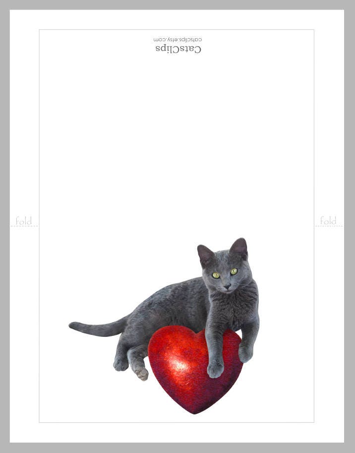Gray Cat Heart Printable Valentine's Card, Printable Love Cat Card ...
