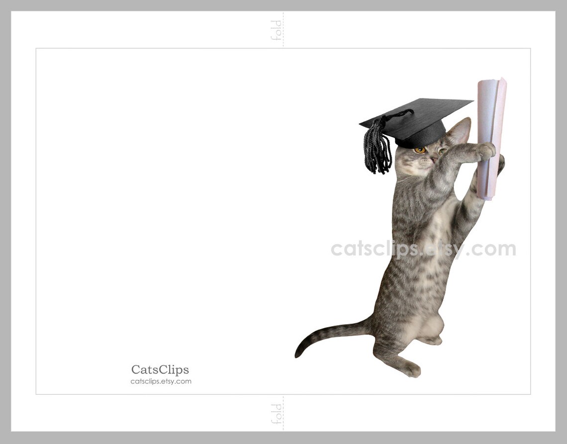 Printable Cat Graduation Card Kitten With Diploma Printable - Etsy