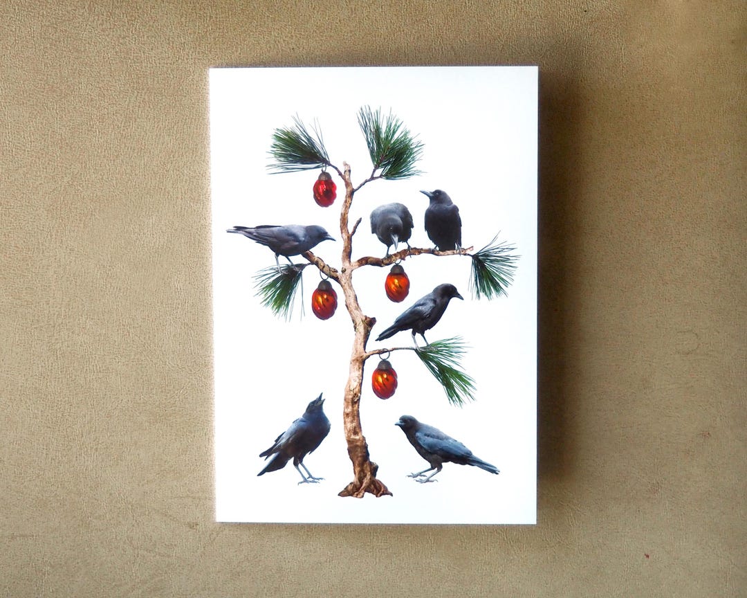 Crows in Tree Holiday Card, Christmas Birds - Etsy