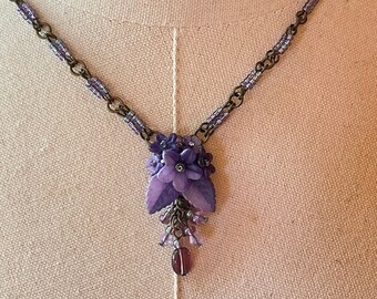 Colleen Toland Carmine Fuchsia Flower Lace Handbeaded Necklace - Etsy