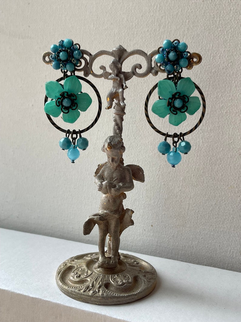 Colleen Toland Turquoise Flower Hoop Earrings With Earwire. - Etsy