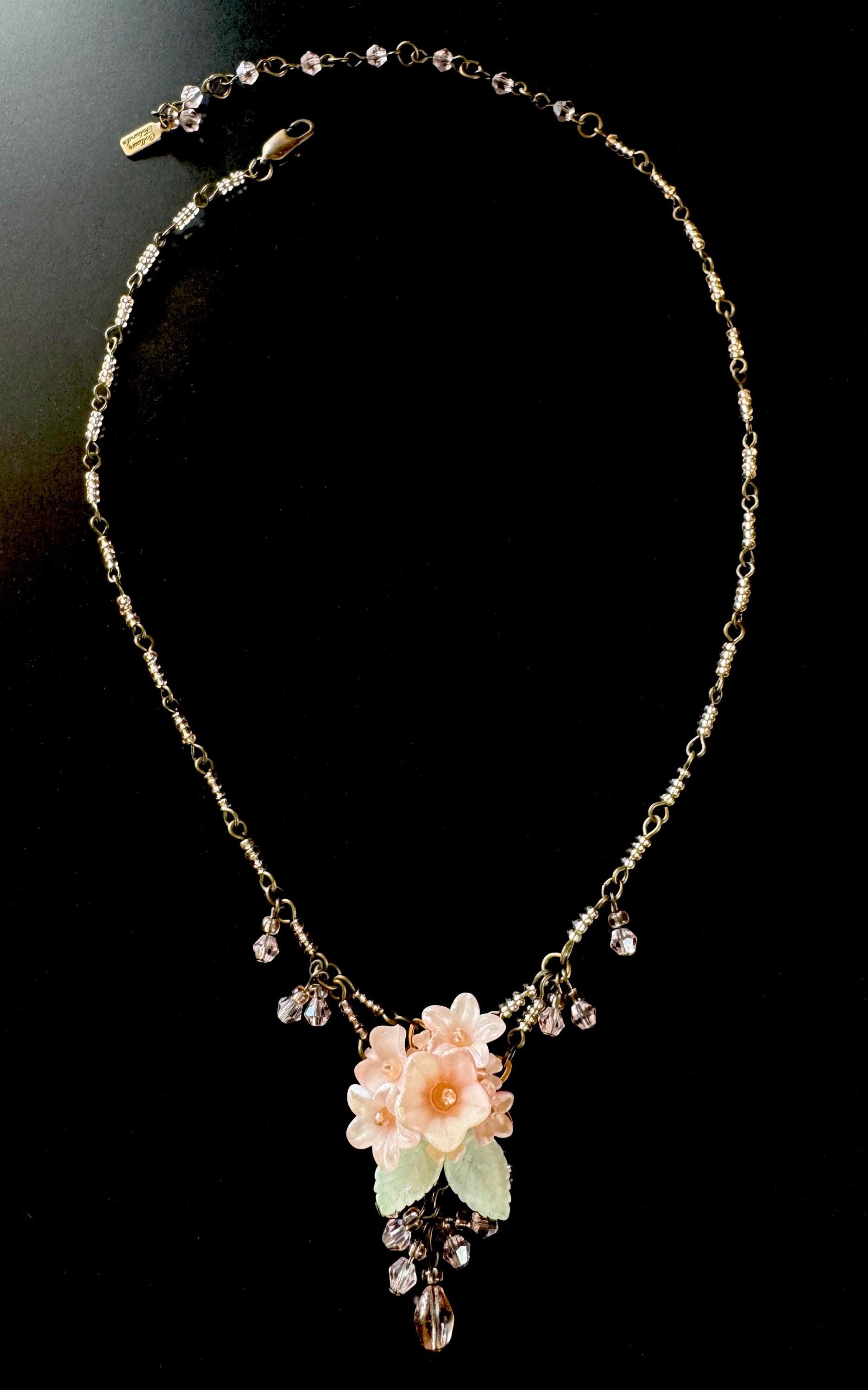 COLLEEN TOLAND Fairy Pink Trumpet Pendant Necklace Beaded Glass ...