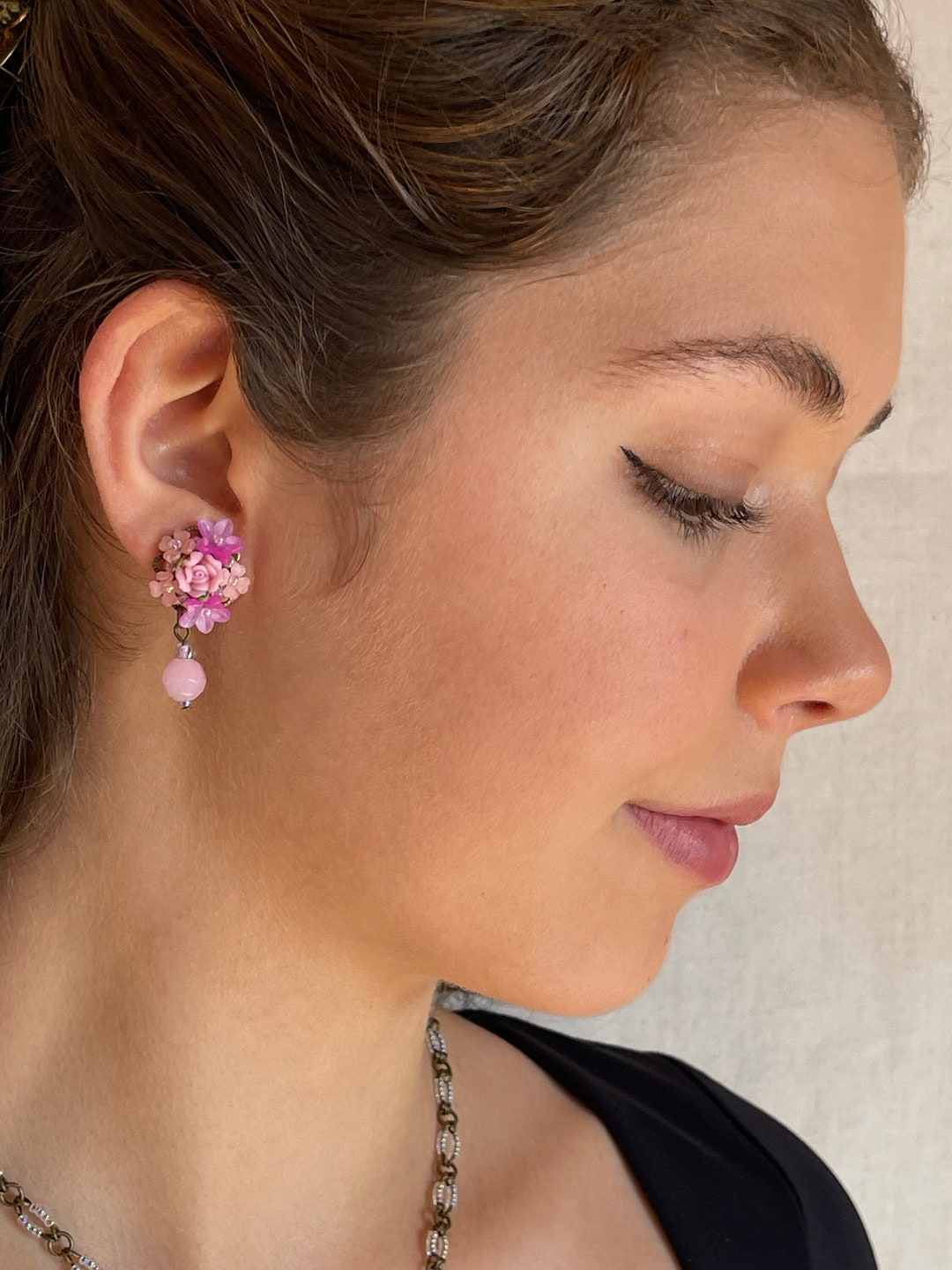 Colleen Toland Fuchsia Rose Poesy Earring Pink Flower Handmade Drop ...