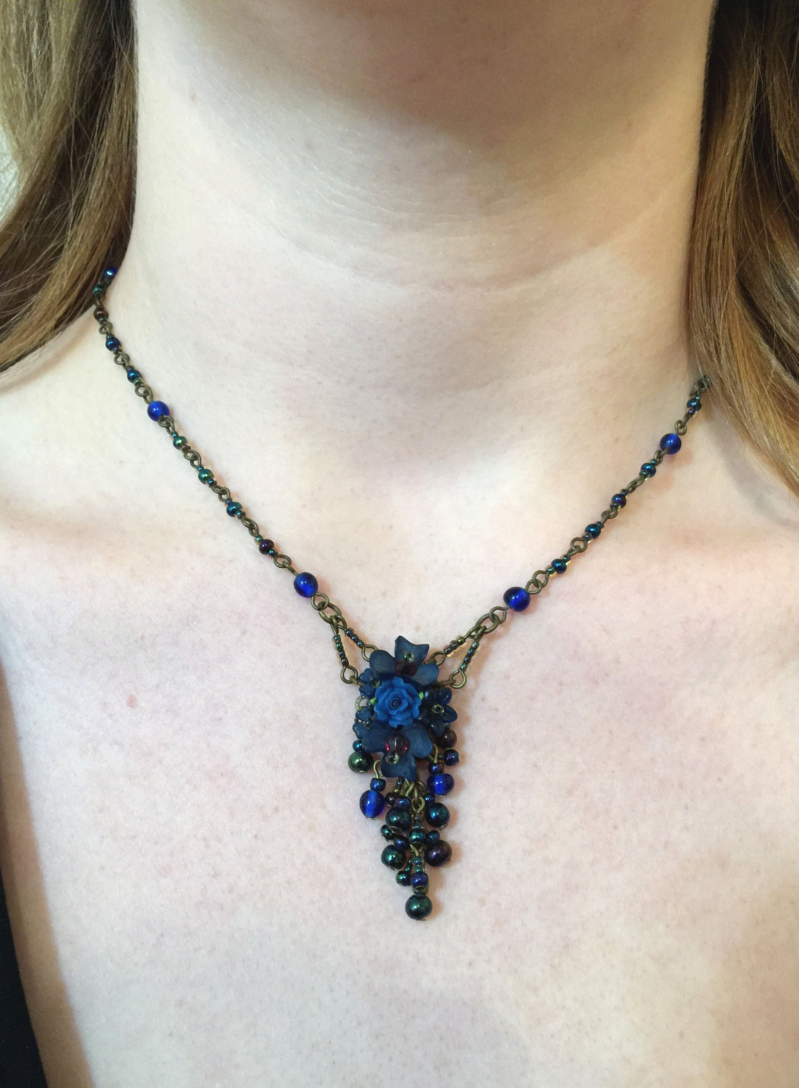 DELICATE NAVY PENDANT Necklace Handbeaded by Designer Colleen - Etsy