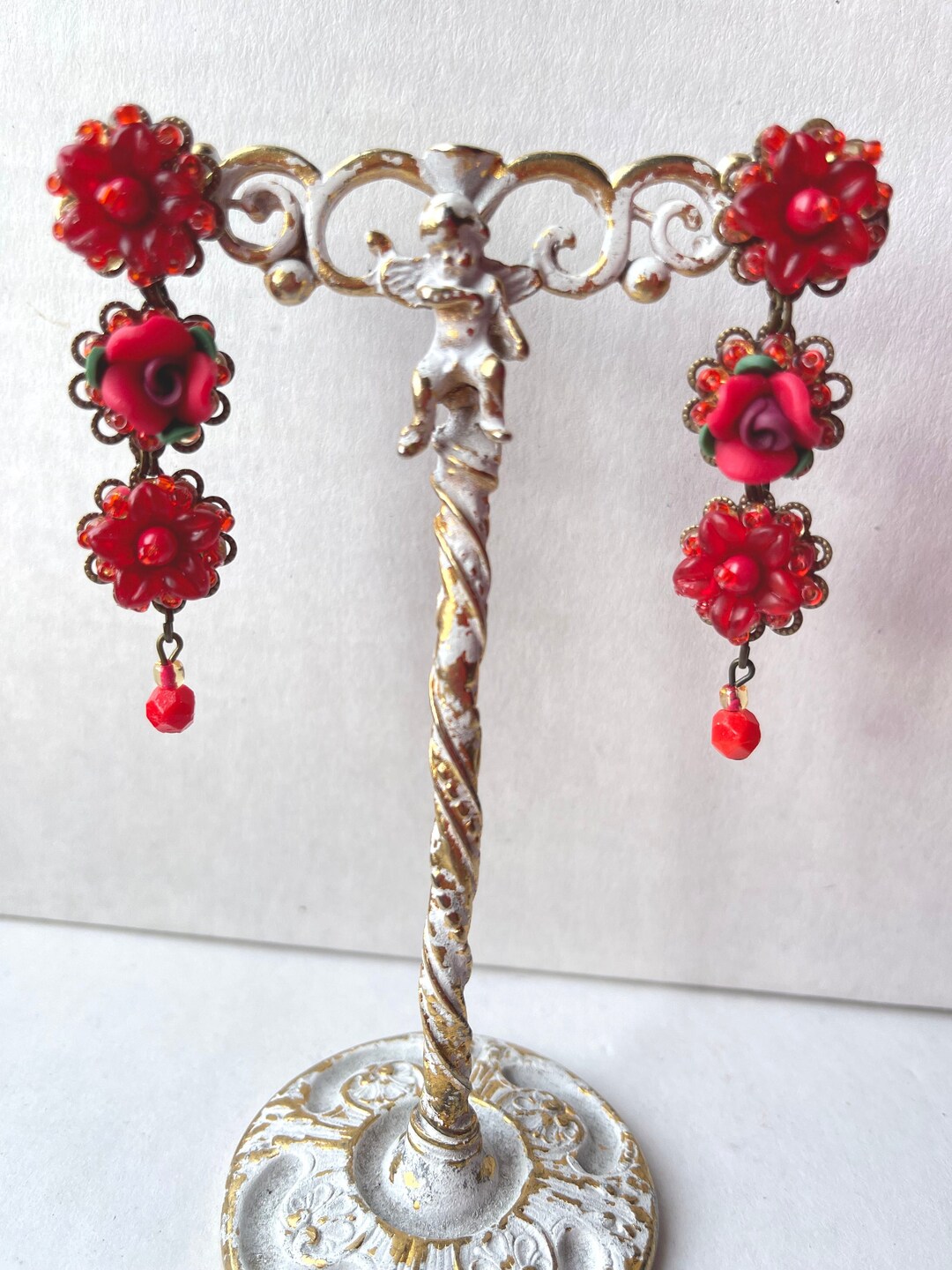 Colleen Toland Valentines Red Rose Drop Earrings - Etsy