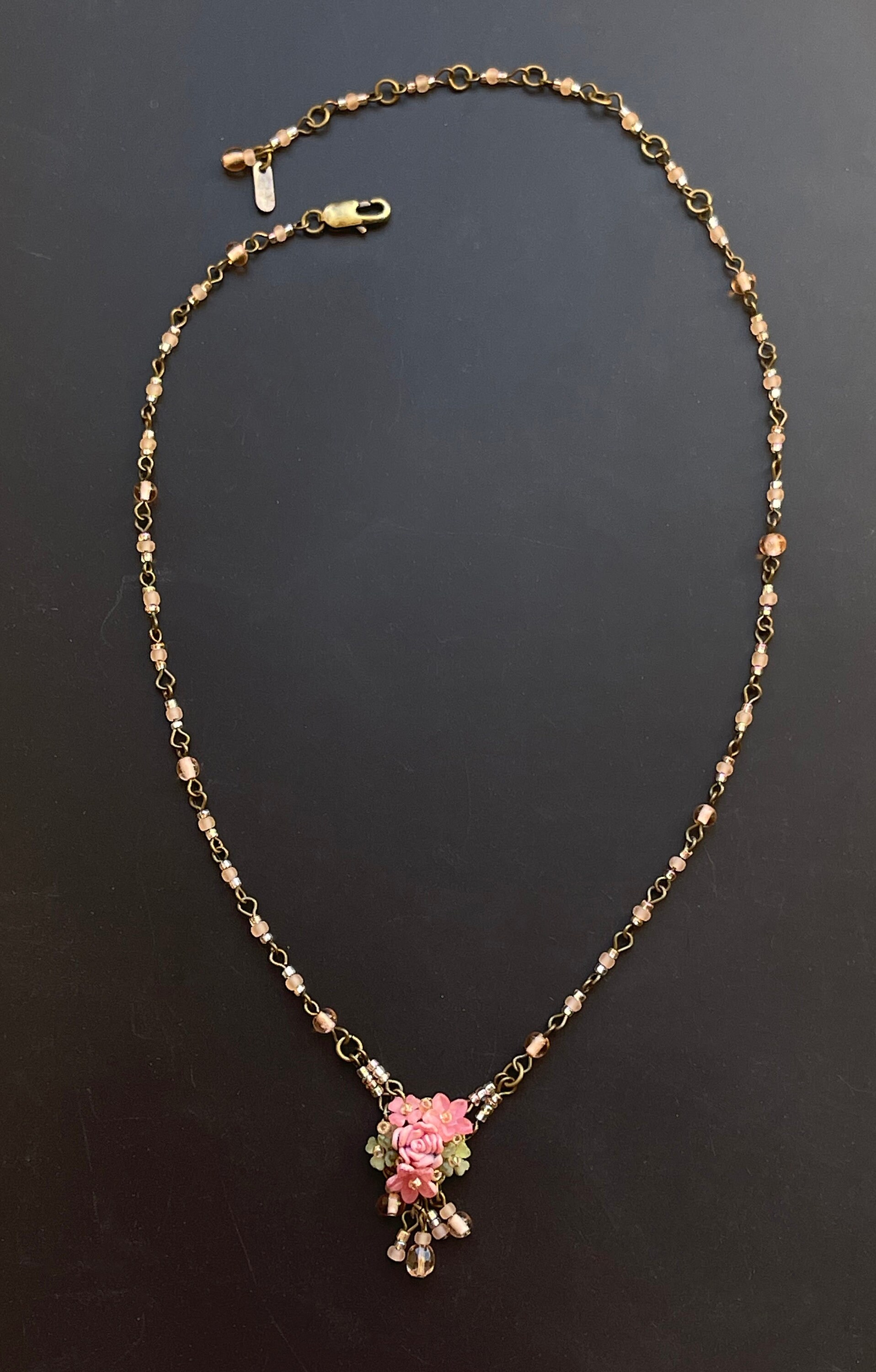 Colleen Toland Sweetheart Pink Rose Flower Pendant Handbeaded Floral ...