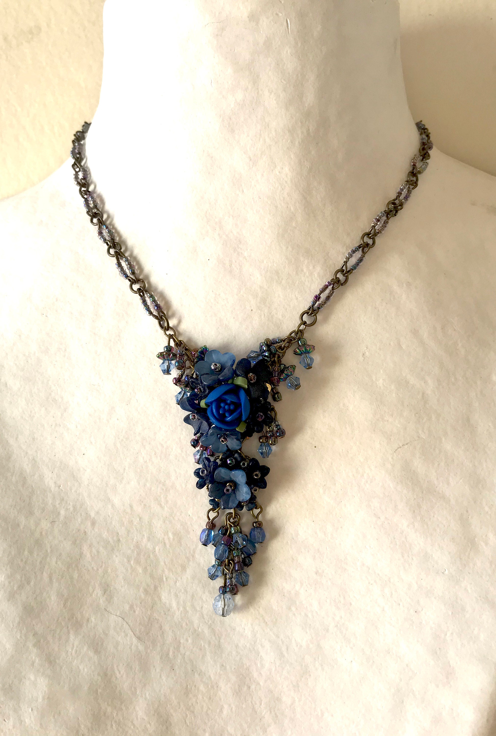NAVY Beaded Vee Neck, BLUE ROSE Necklace Designed by Colleen Toland - Etsy
