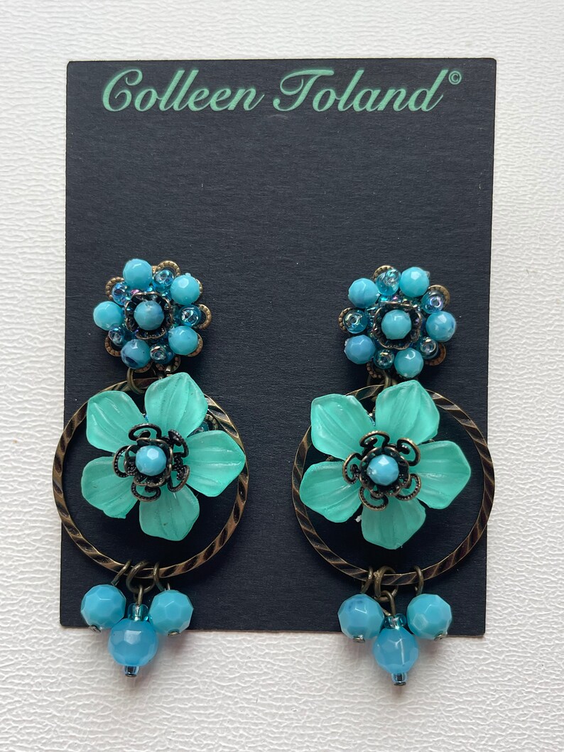Colleen Toland Turquoise Flower Hoop Earrings With Earwire. - Etsy