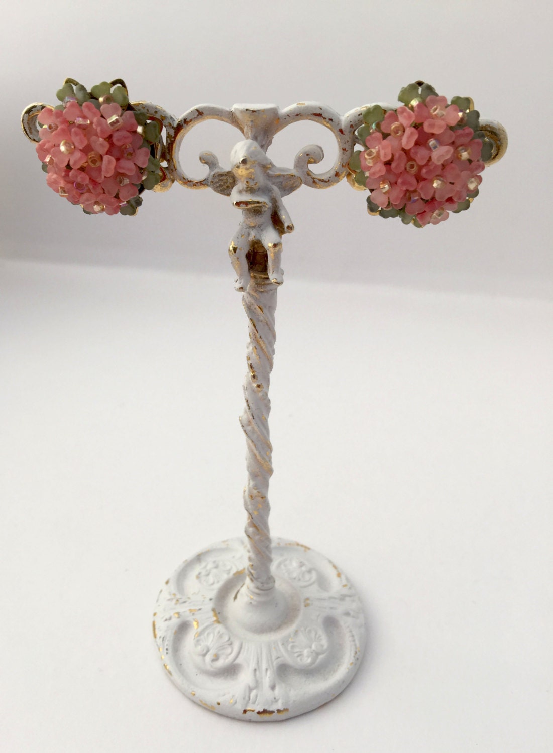 HANDBEADED COLLEEN TOLAND Small Pink Posey Button Earrings - Etsy