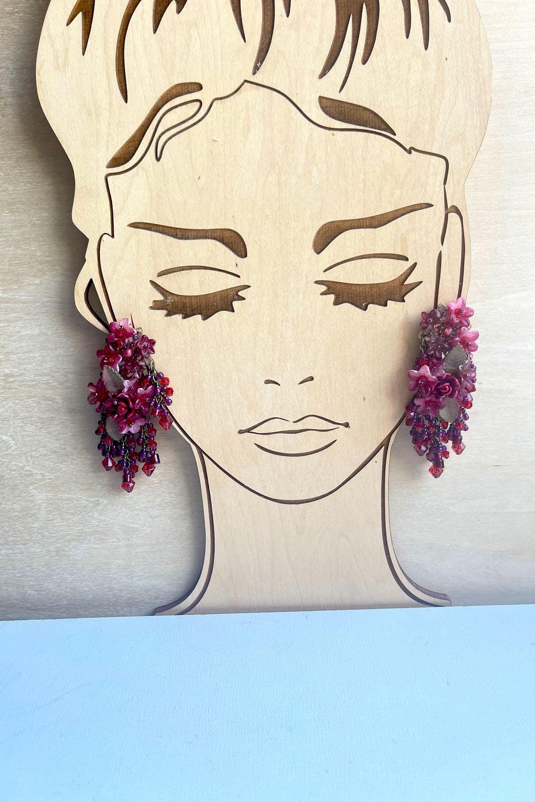 Colleen Toland Tea Rose Red Chandelier Earrings Beaded Flower Floral ...