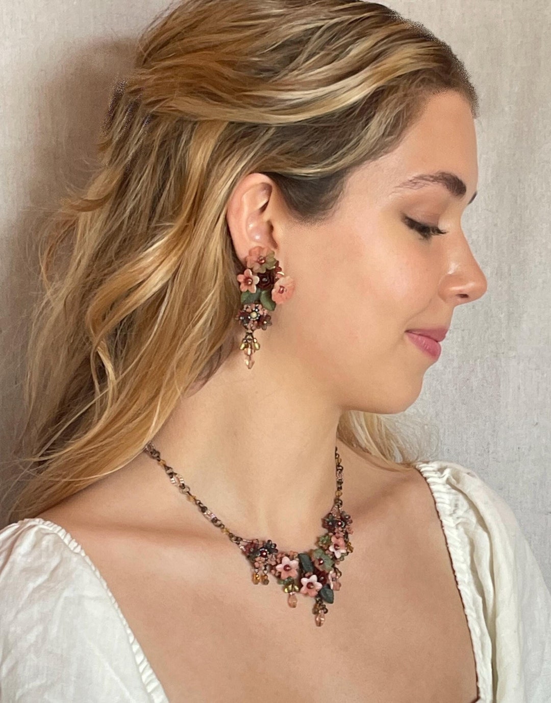 Colleen Toland Victorian Rose Handbeaded Statement Earrings Handmade ...