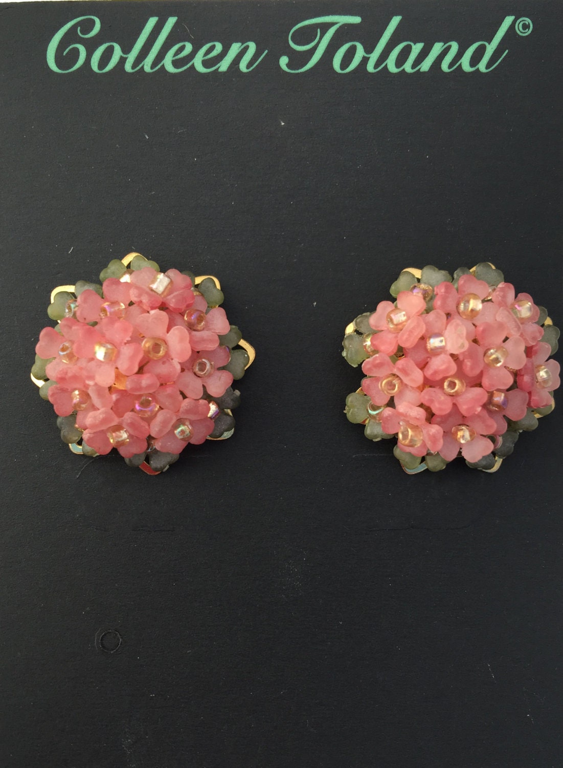 HANDBEADED COLLEEN TOLAND Small Pink Posey Button Earrings - Etsy