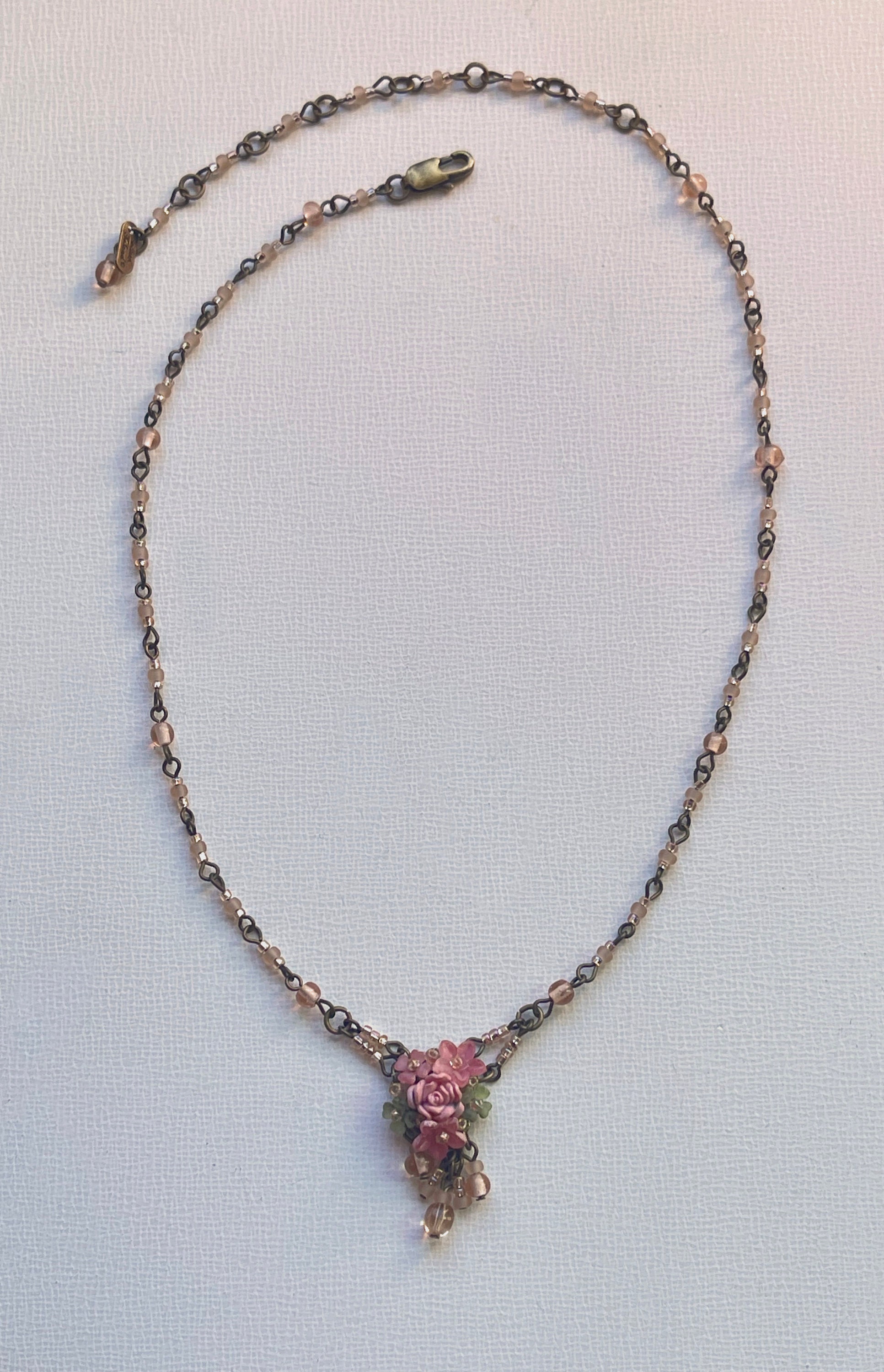 Colleen Toland Sweetheart Pink Rose Flower Pendant Handbeaded Floral ...