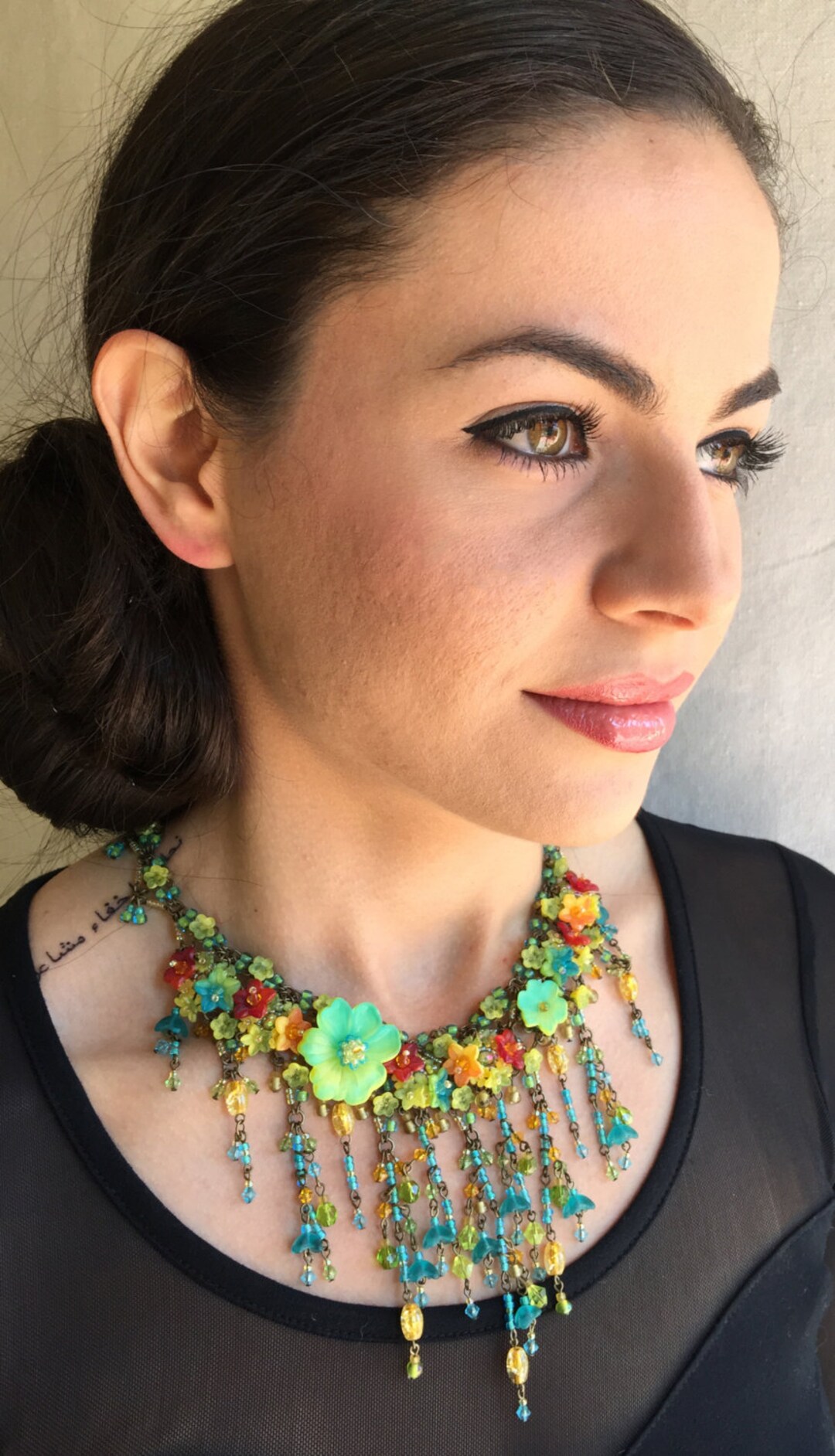 CASCADES of WILD FLOWERS Statement Necklace Hand Beaded by Colleen ...