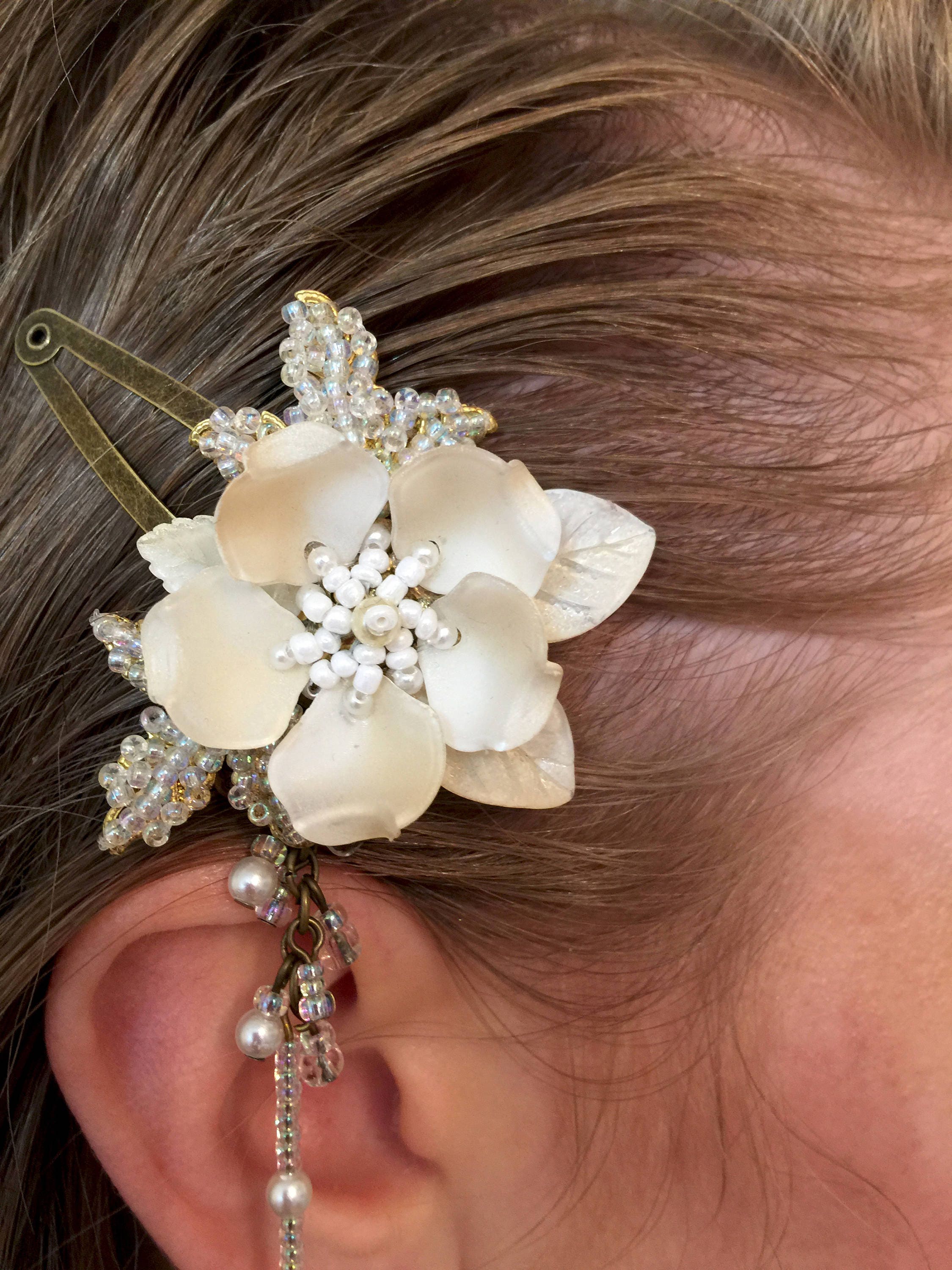 ELEGANT OFF WHITE Handbeaded Flower Hair Clip Designed by | Etsy