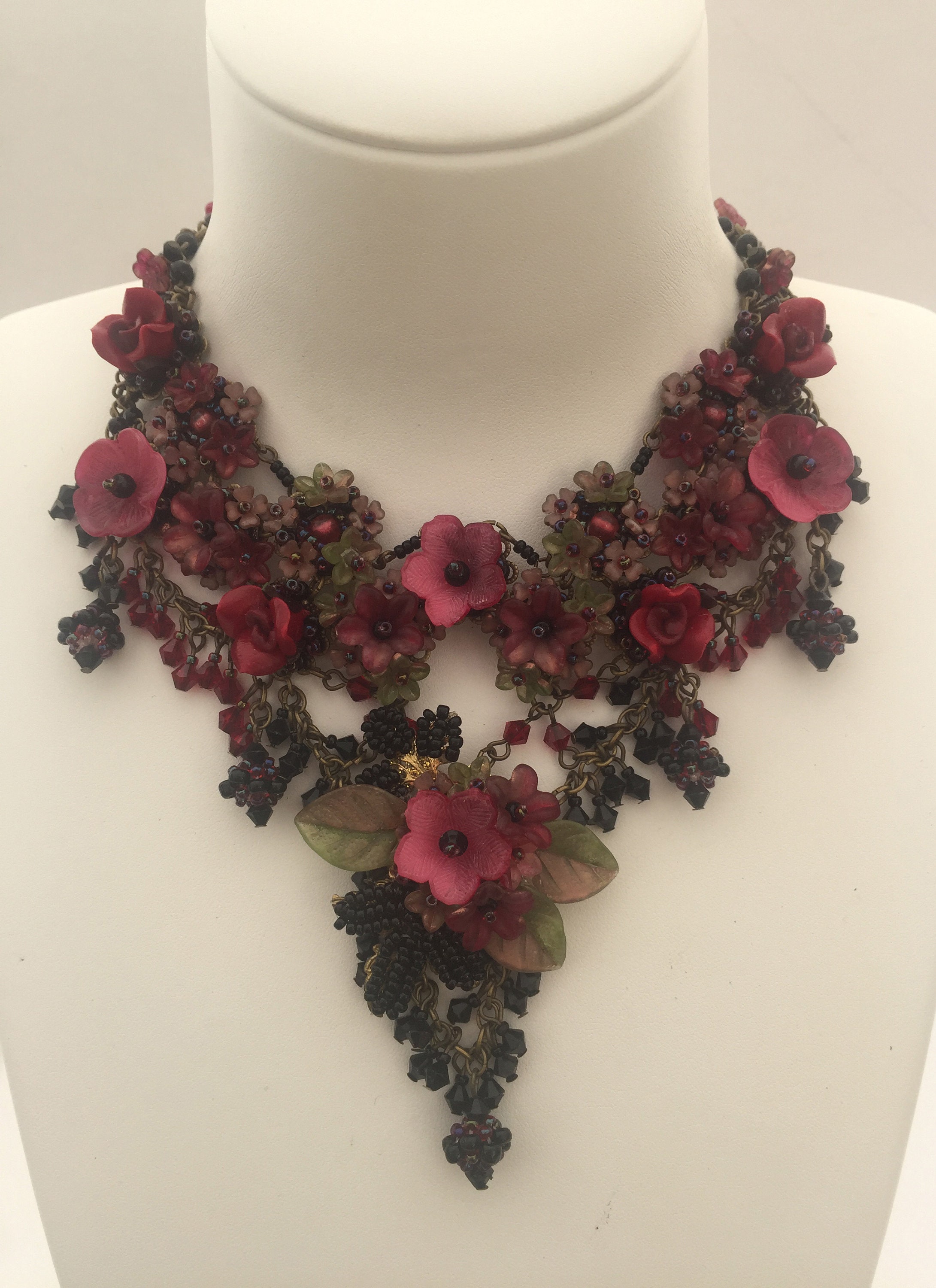 Tango RED BIB NECKLACE/ Handbeaded/ Created by Vintage Jewelry Designer ...