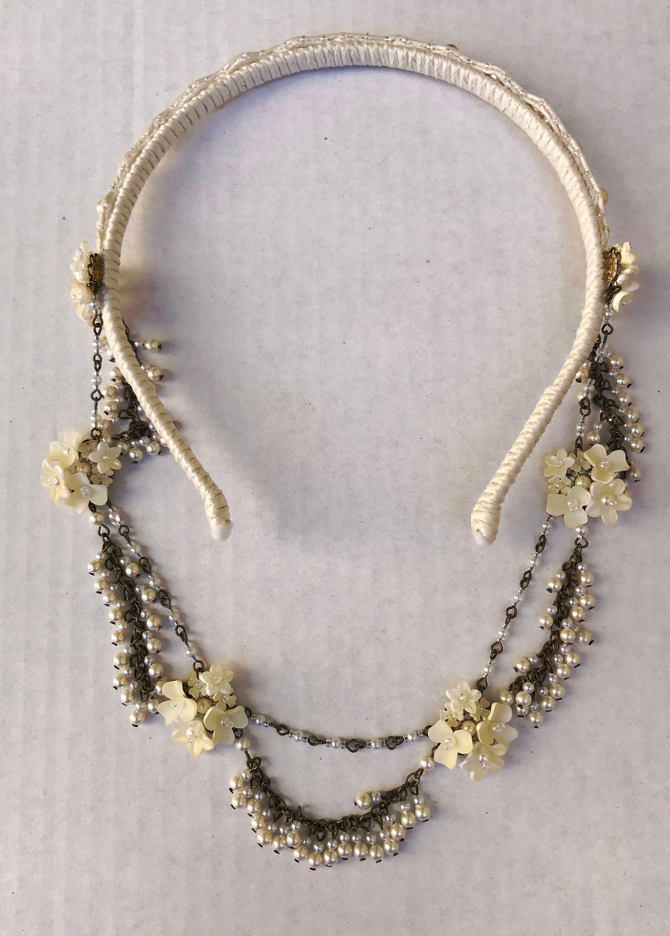 MAIDEN Draping HANDBEADED HEADBAND in Cream With Pearls by Designer ...