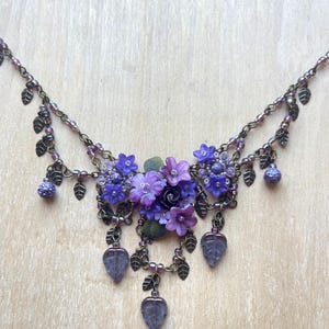 Colleen Toland Purple Lilac Vee Leaf Beaded Necklace Romantic Handmade ...