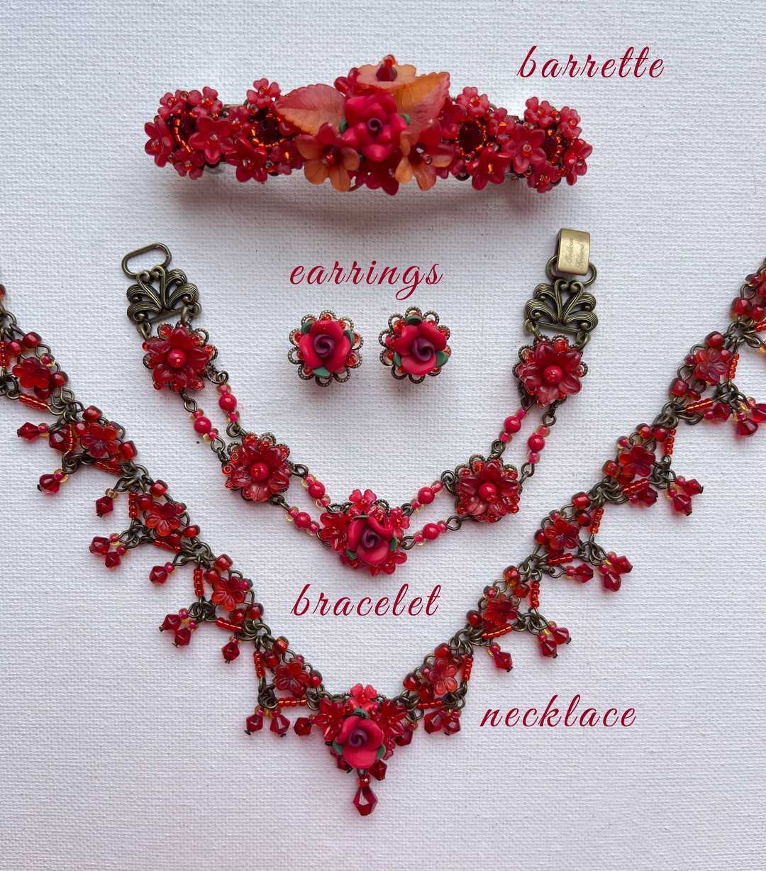 Colleen Toland Valentines Red Rose Jewelry 4 Piece Set, Necklace ...