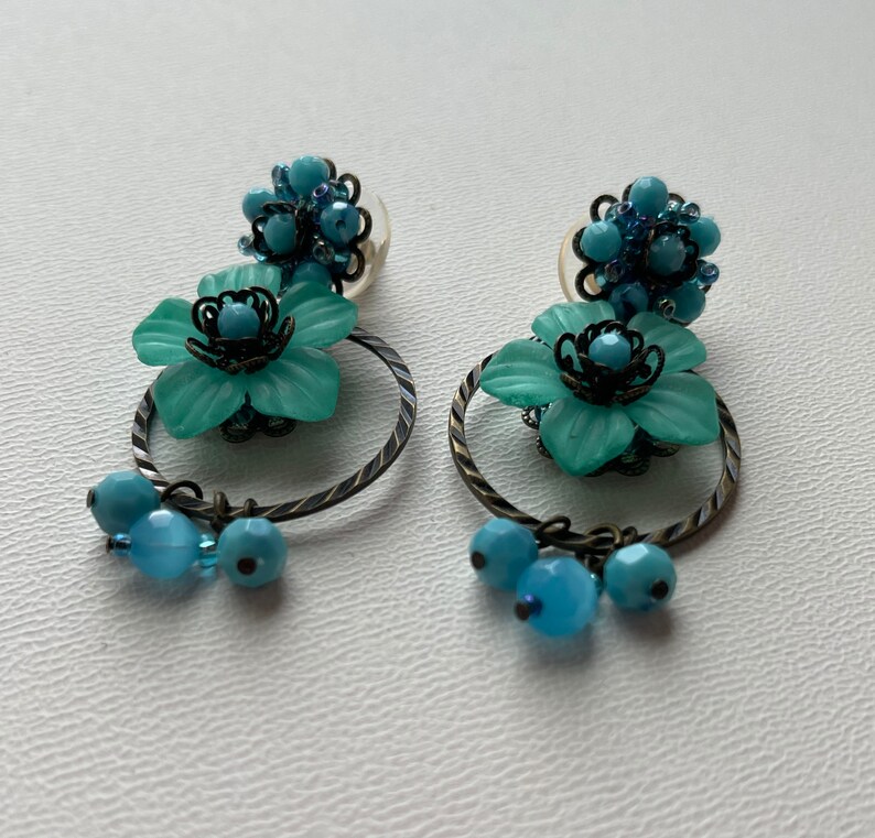 Colleen Toland Turquoise Flower Hoop Earrings With Earwire. - Etsy