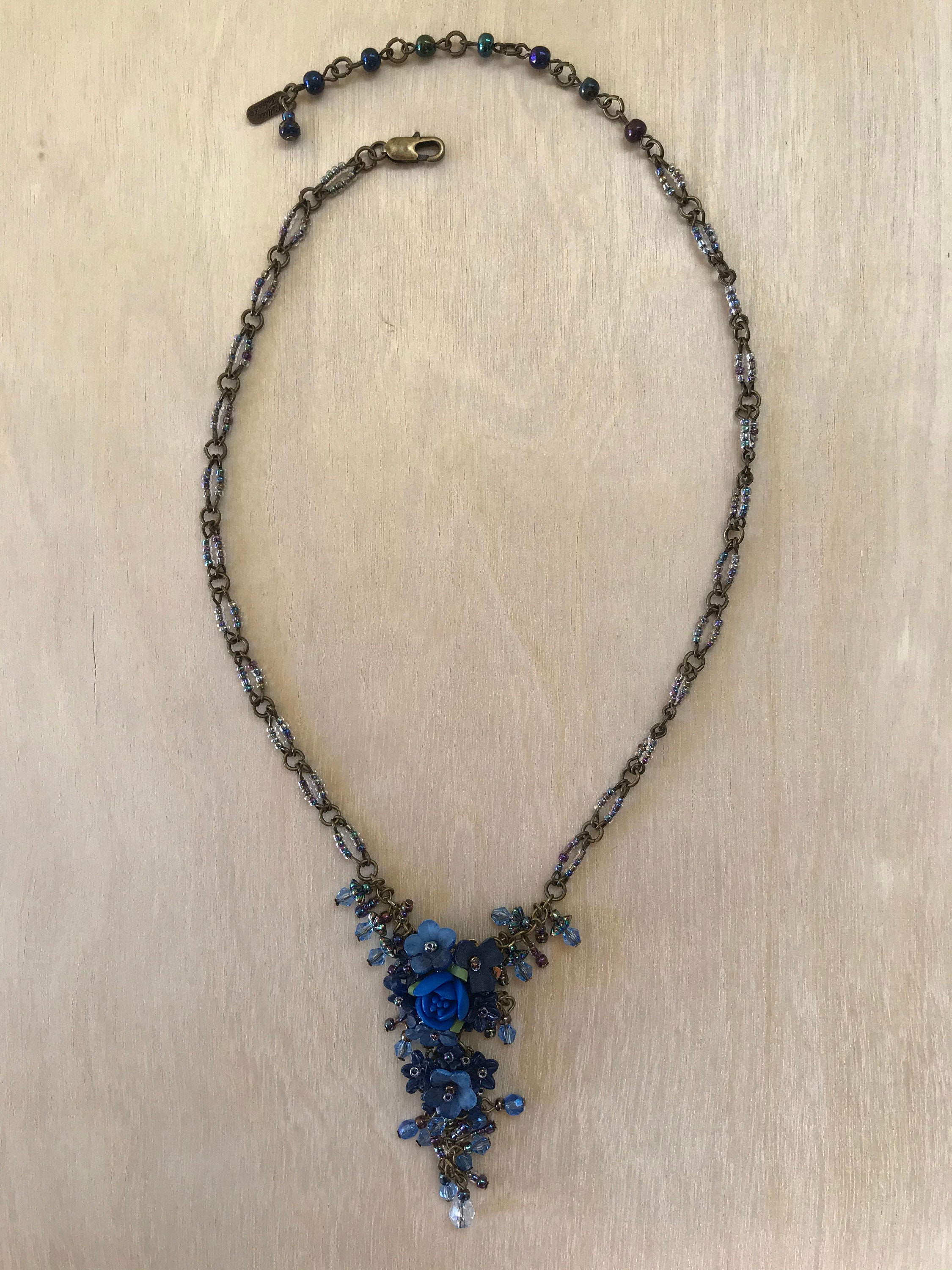NAVY Beaded Vee Neck, BLUE ROSE Necklace Designed by Colleen Toland - Etsy