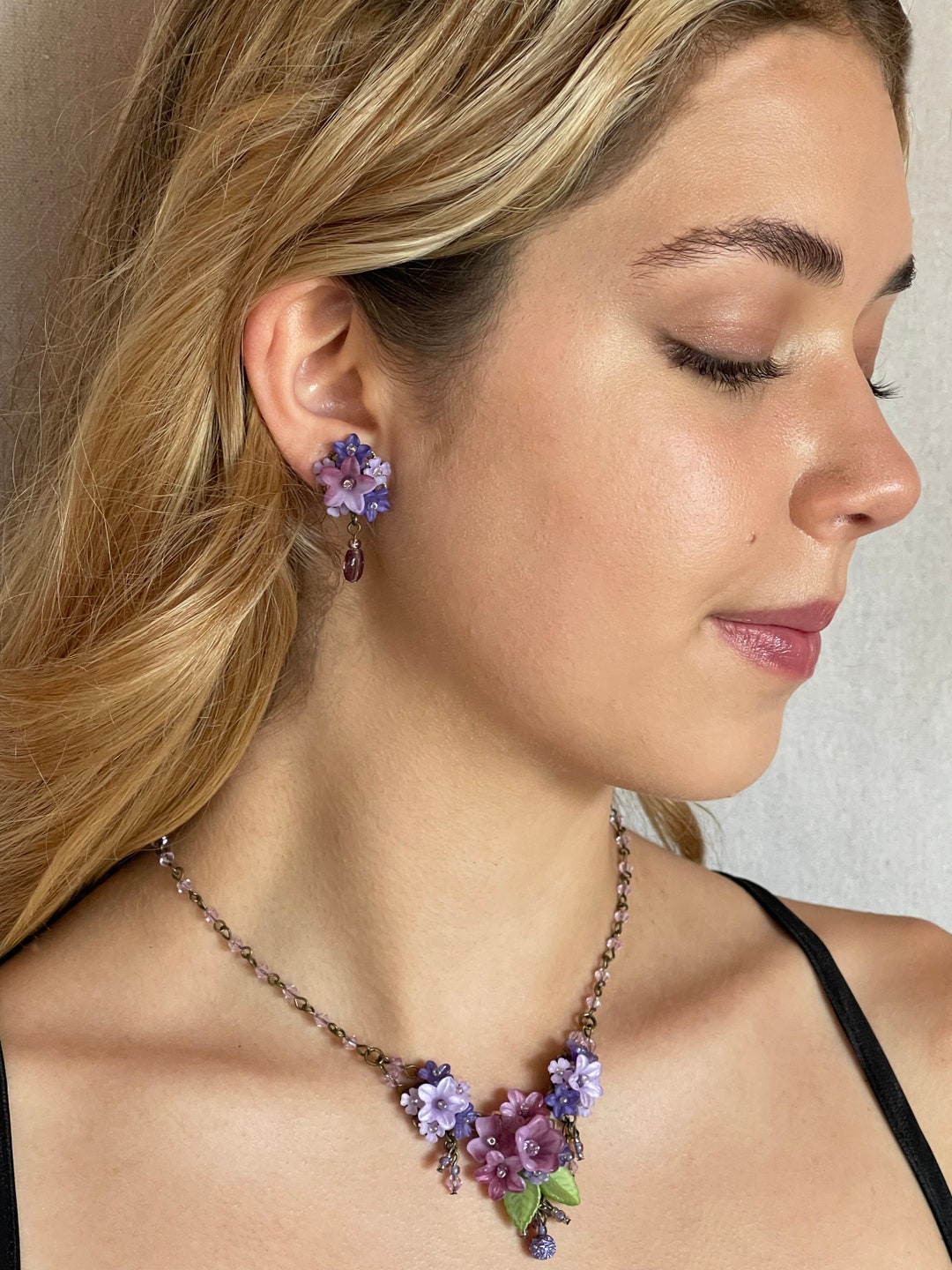 Colleen Toland Lilac Purple Flower Beaded Earrings Floral Pierced ...