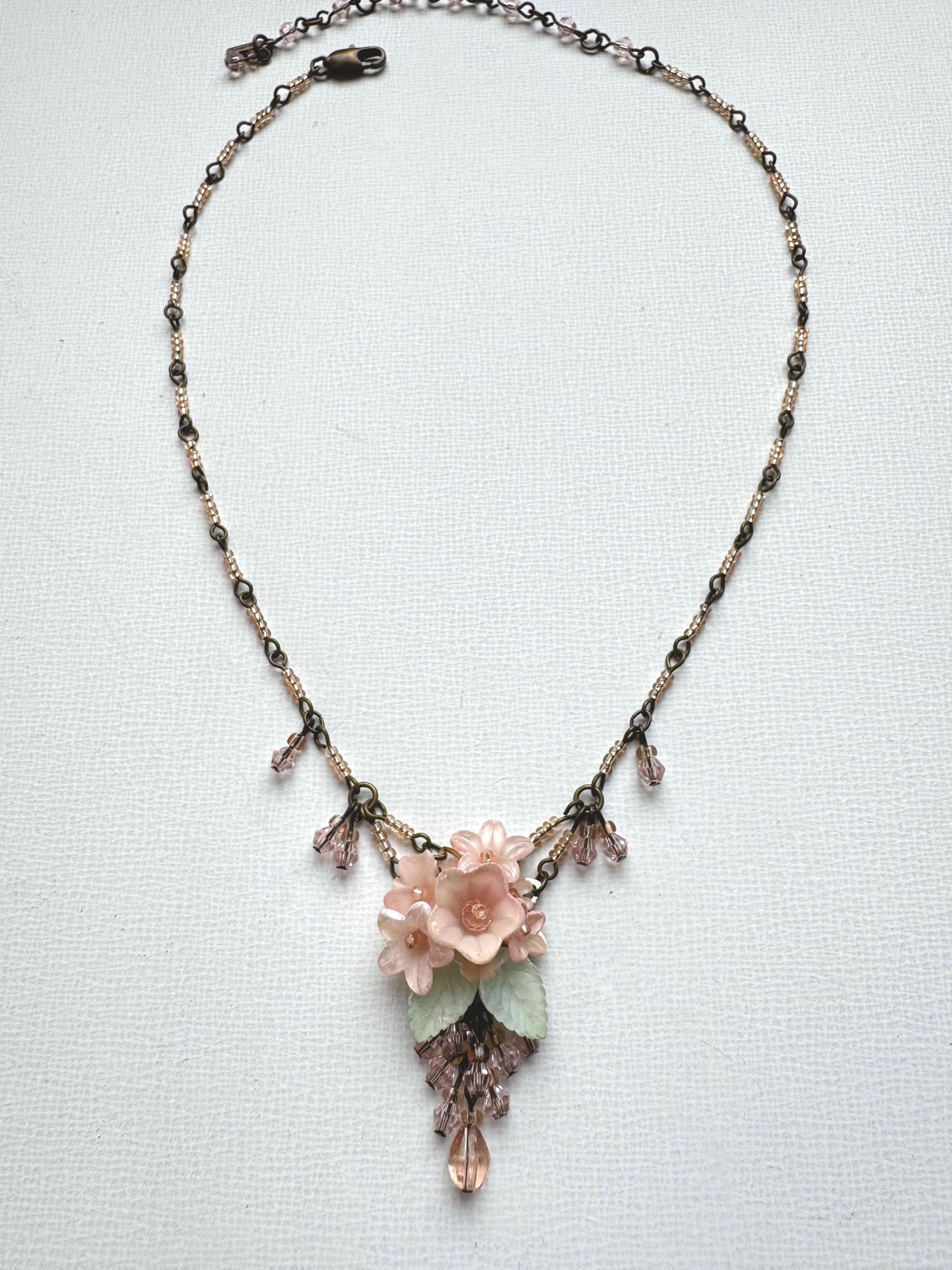 COLLEEN TOLAND Fairy Pink Trumpet Pendant Necklace Beaded Glass ...