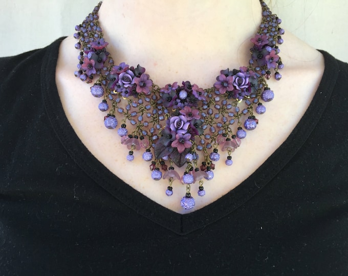 DEEP PURPLE DRAMATIC Statement Necklace, Handbeaded by Colleen Toland ...