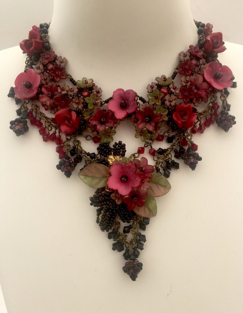 Tango RED BIB NECKLACE/ Handbeaded/ Created by Vintage Jewelry Designer ...