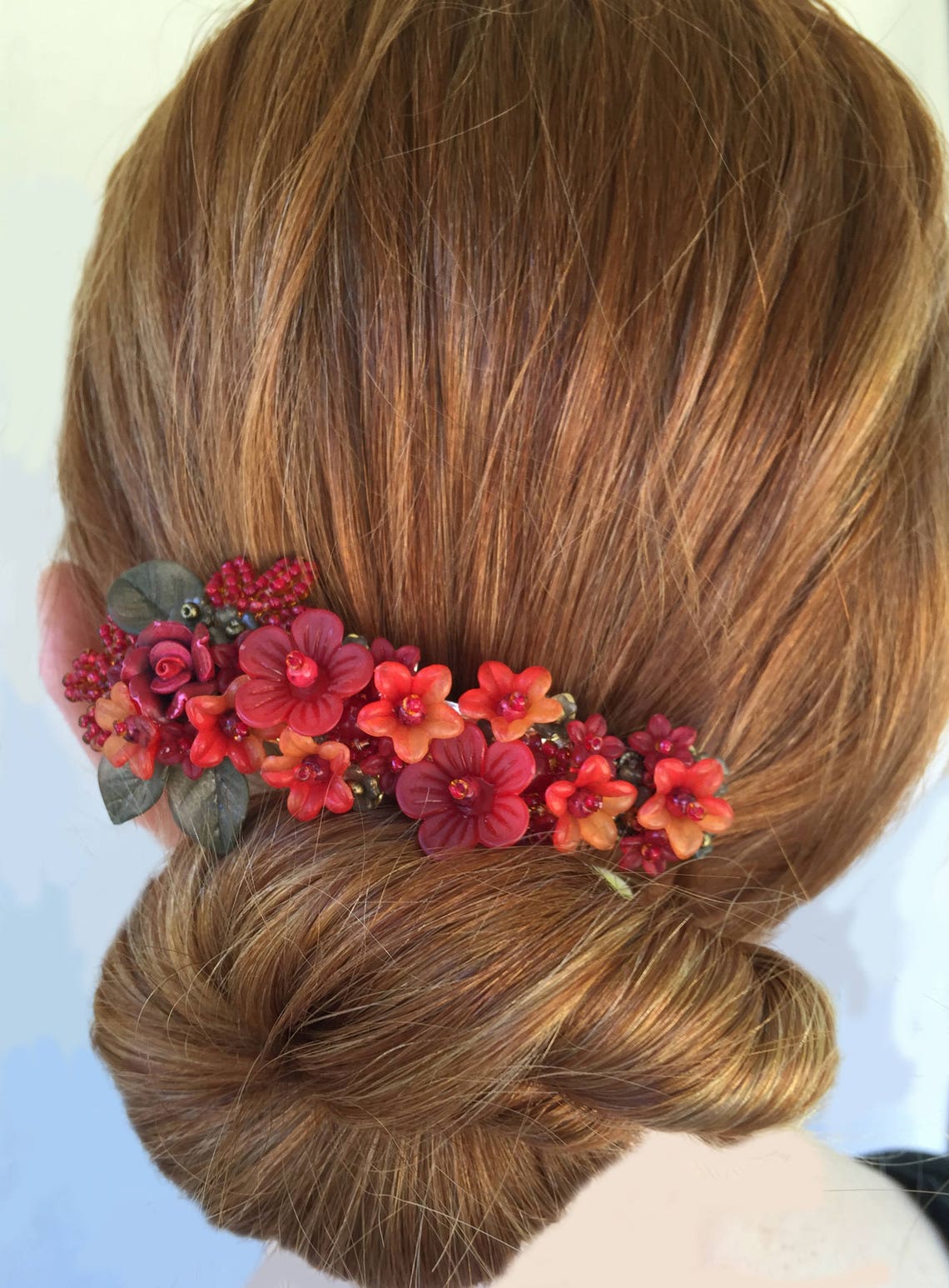FIRE RED BARRETTE Handbeaded by Colleen Toland | Etsy