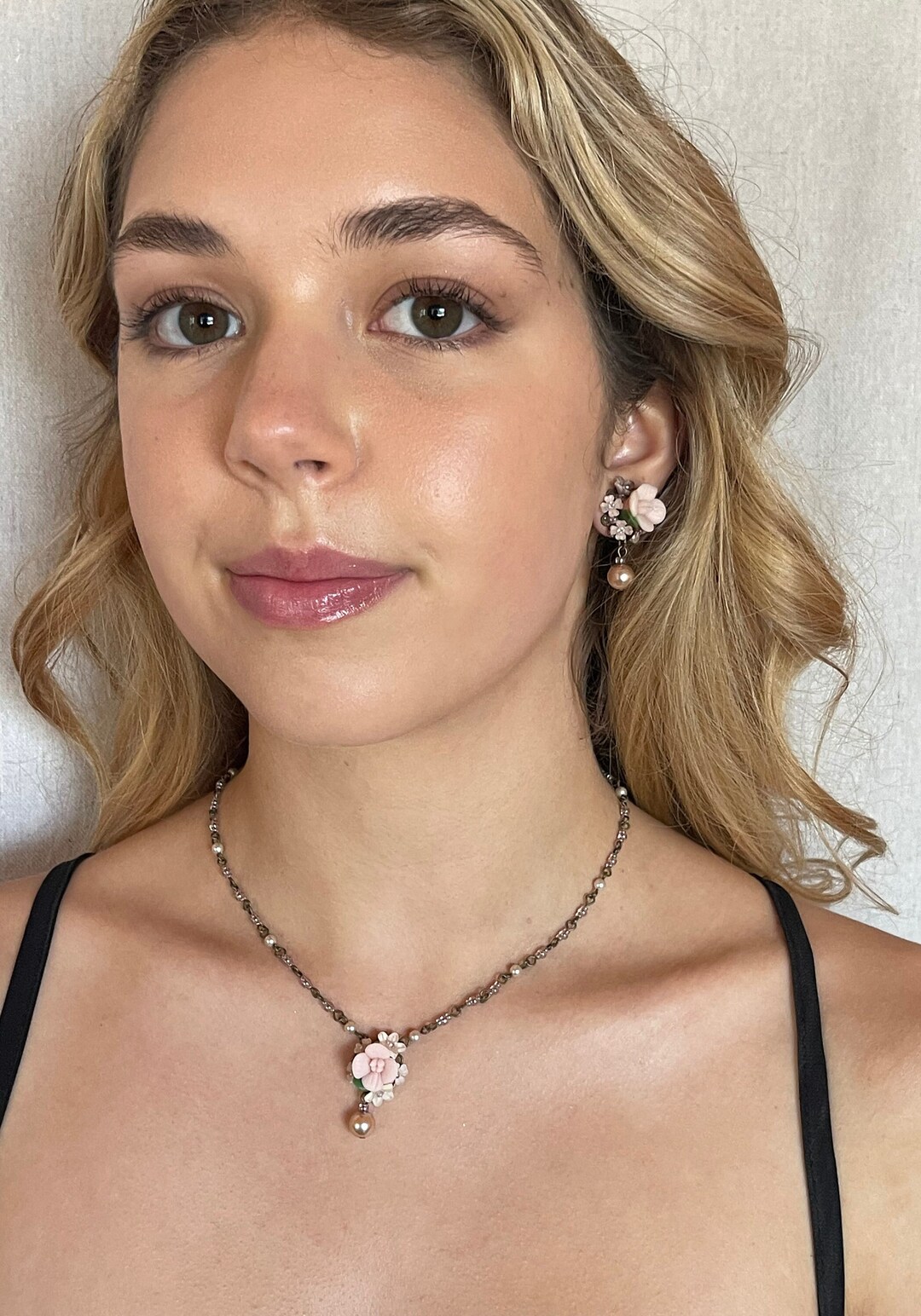 Colleen Toland Shell Pink Flower Rose Penant Handbeaded Handmade ...