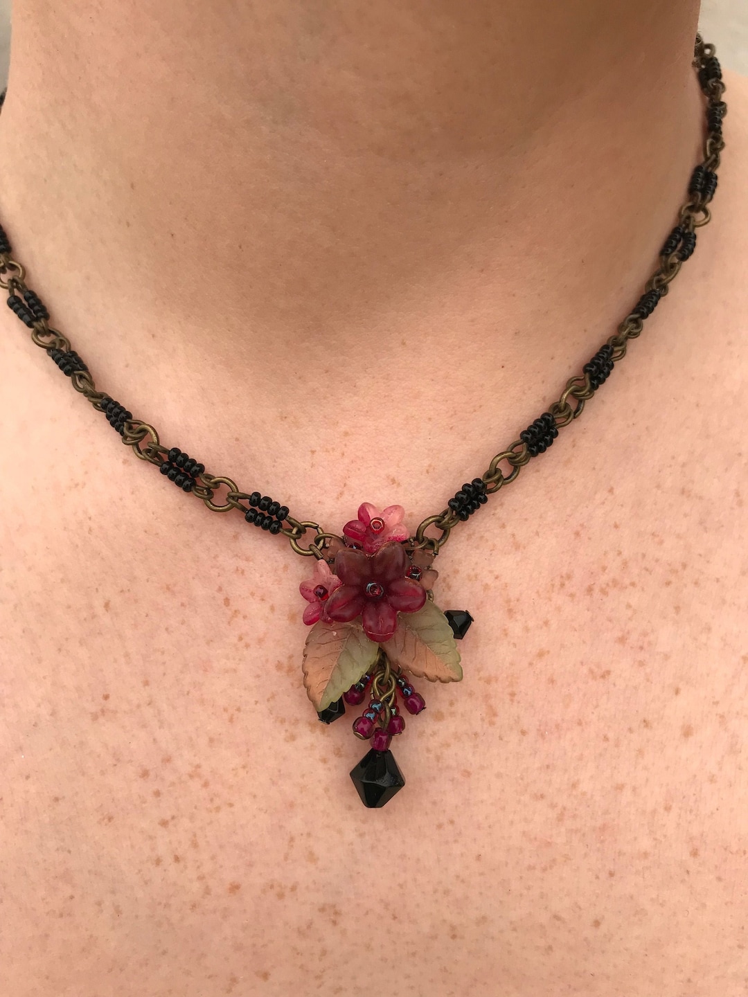RED and BLACK Tango Pendant NECKLACE/ Tea Rose Tango Necklace/hand ...