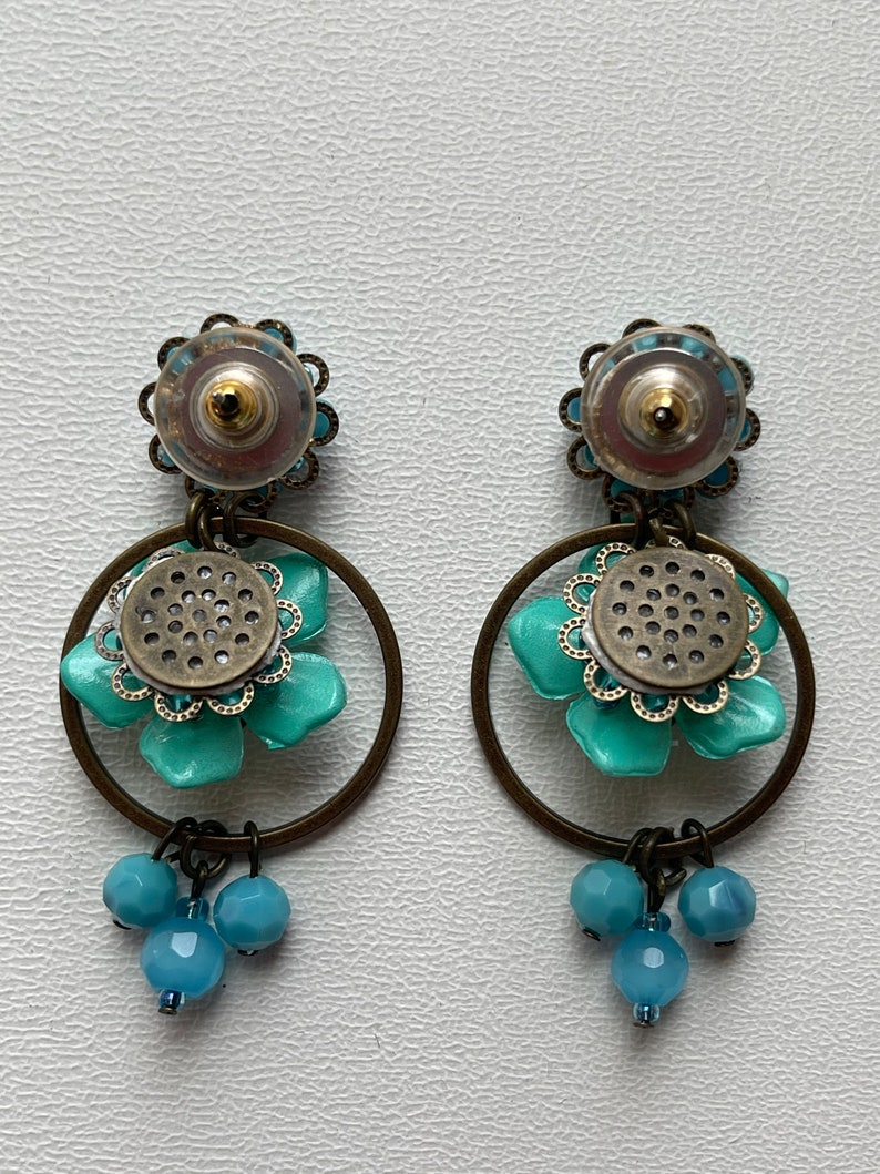 Colleen Toland Turquoise Flower Hoop Earrings With Earwire. - Etsy