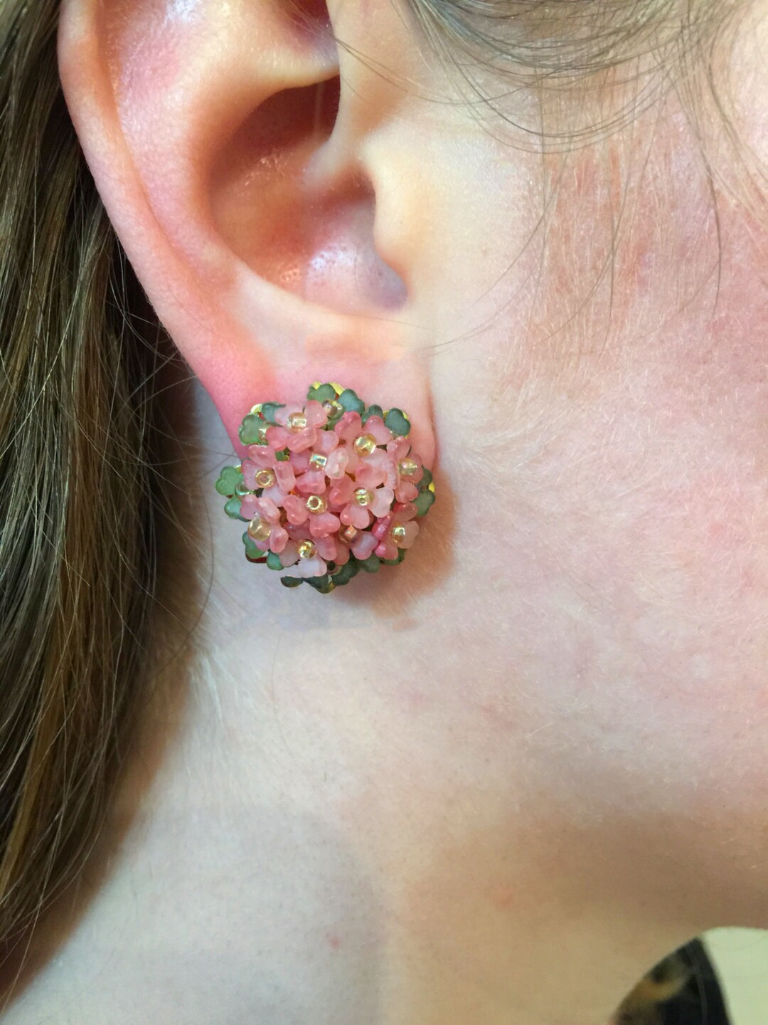 HANDBEADED COLLEEN TOLAND Small Pink Posey Button Earrings - Etsy