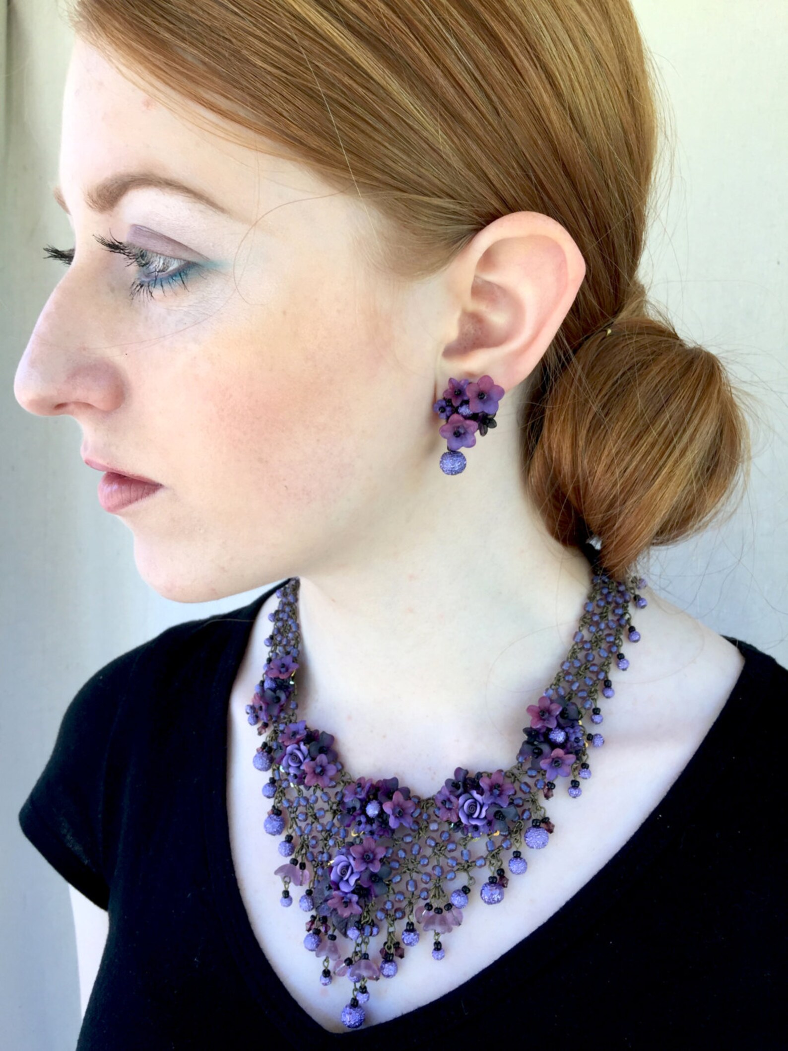 DEEP PURPLE DRAMATIC Statement Necklace Handbeaded by Colleen | Etsy