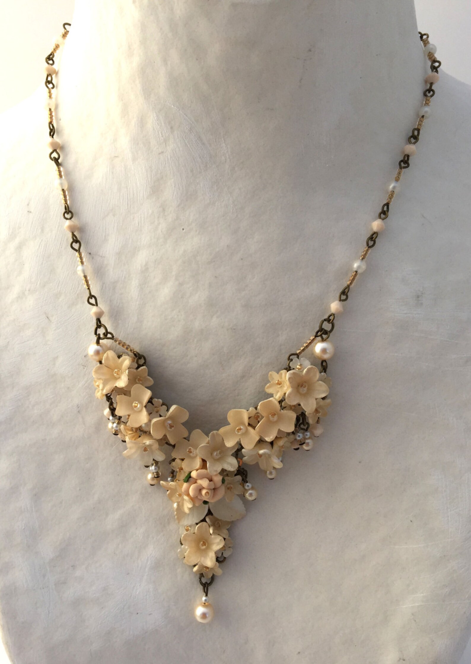 PARCHMENT VEE NECKLACE Handmade by Vintage Jewelry Designer Colleen ...