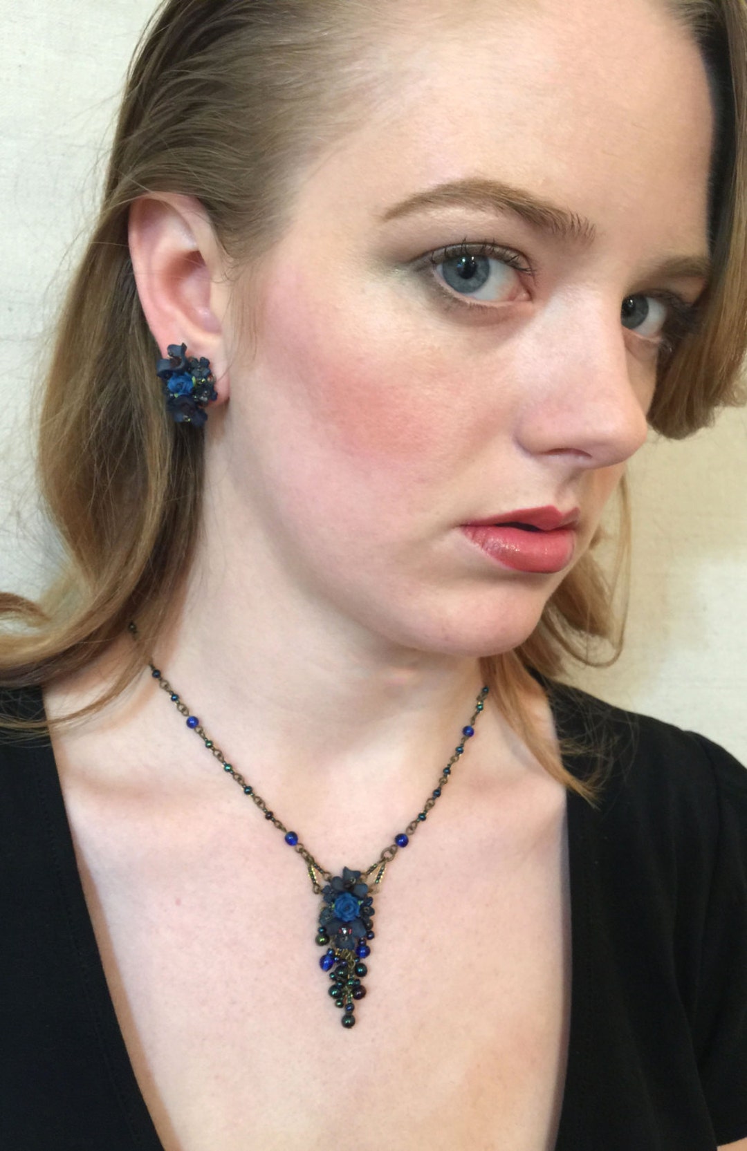 DELICATE NAVY PENDANT Necklace Handbeaded by Designer Colleen Toland - Etsy