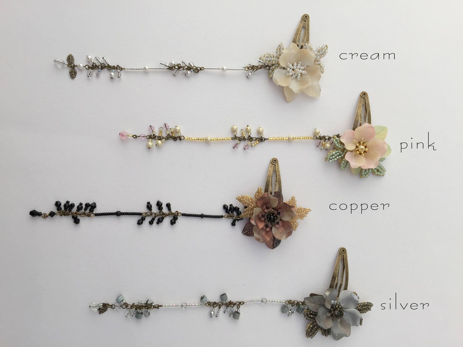 ELEGANT WHITE Handbeaded Flower Hair Clip Designed by Colleen Toland ...