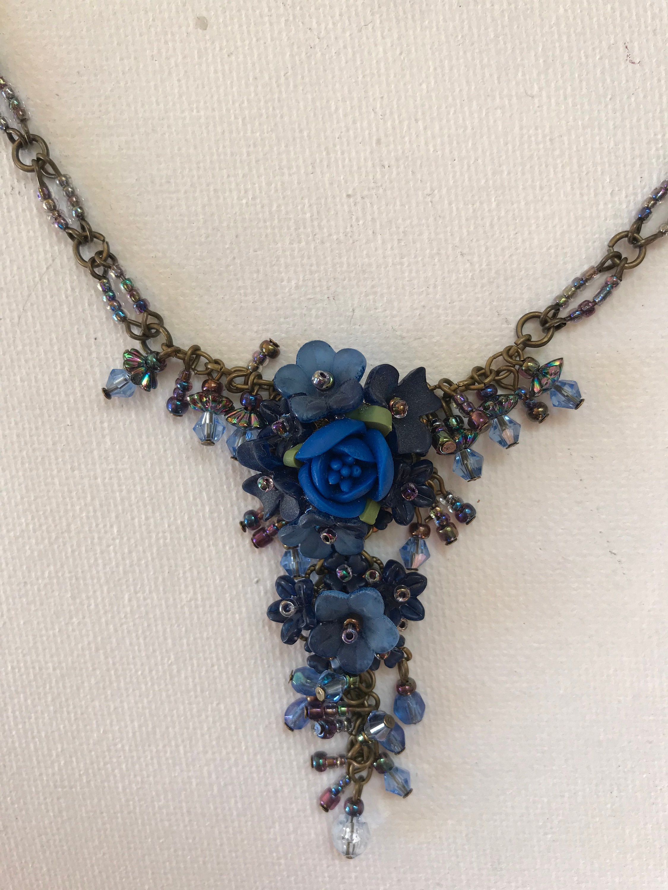 NAVY Beaded Vee Neck, BLUE ROSE Necklace Designed by Colleen Toland - Etsy
