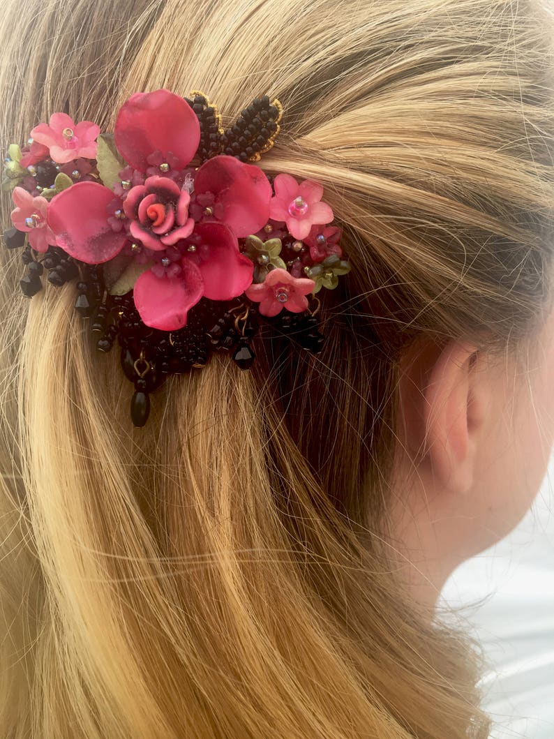 RUBY ROSE FLOWER Hairclip Handbeaded by Designer Colleen Toland - Etsy