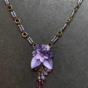 Colleen Toland Vintage Style Purple Flower Pendant Necklace Handcrafted ...