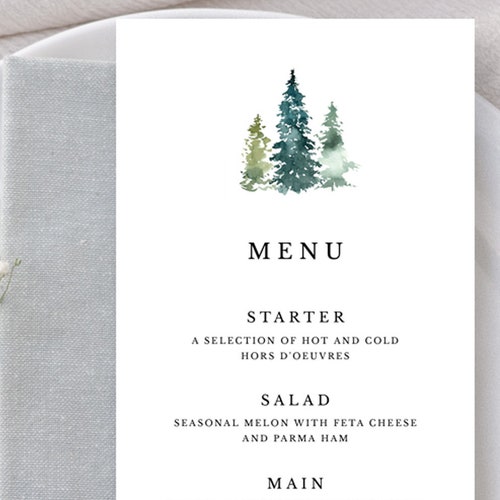 Pine Tree Menu Template Forest Wedding Menu Cards Editable - Etsy