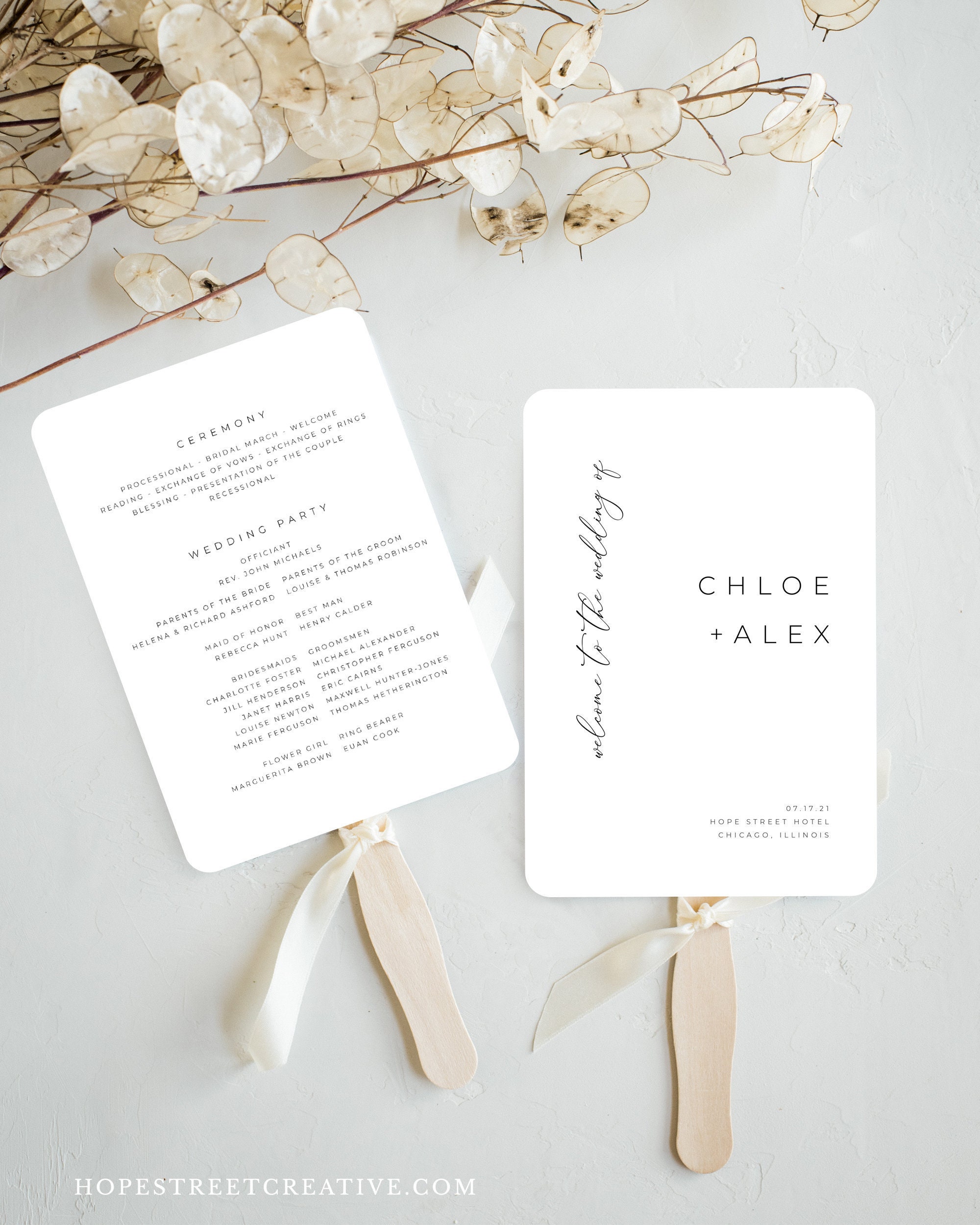 Minimalist Wedding Fan Program Template Printable Modern - Etsy