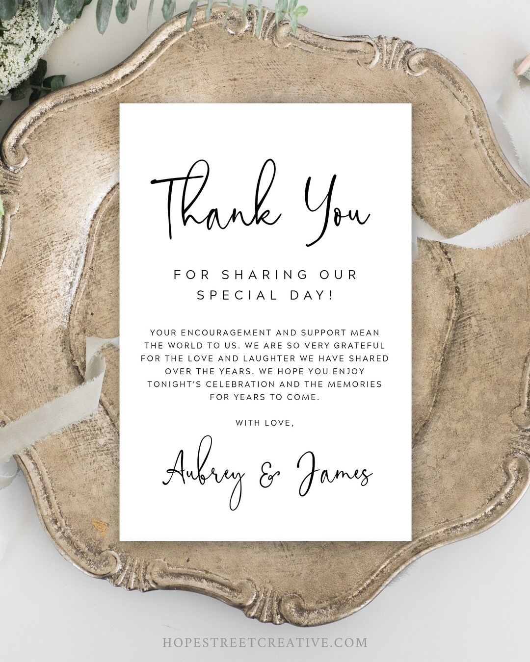Wedding Table Thank You Note Template, Printable Modern Calligraphy ...