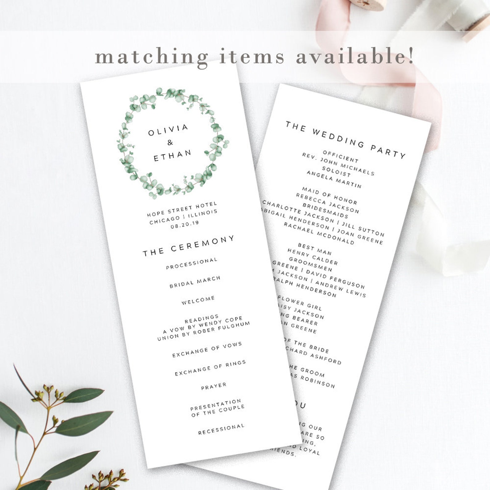 Greenery Menu Template Menu Card Printable Wedding Menu | Etsy
