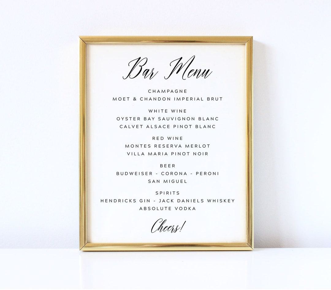 Wedding Bar Menu Printable Wedding Bar Menu Sign Wedding - Etsy