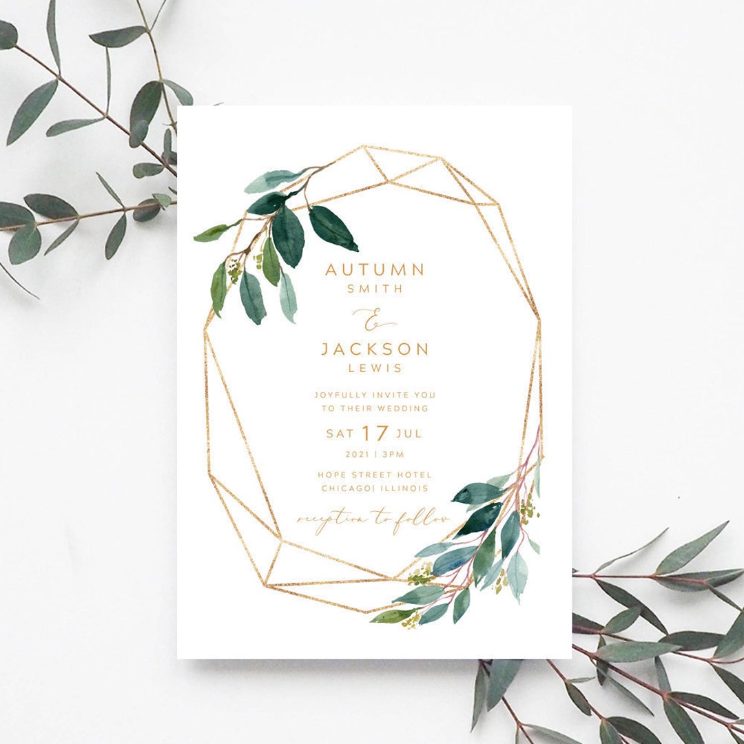 Geometric Wedding Invitation Template Gold Geometric and - Etsy