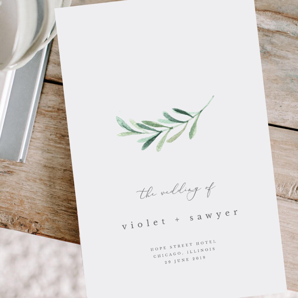 Folded Wedding Program Greenery Wedding Program Template | Etsy