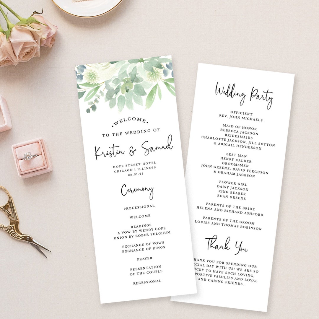 Modèle de programme de mariage de verdure ordre de service - Etsy France