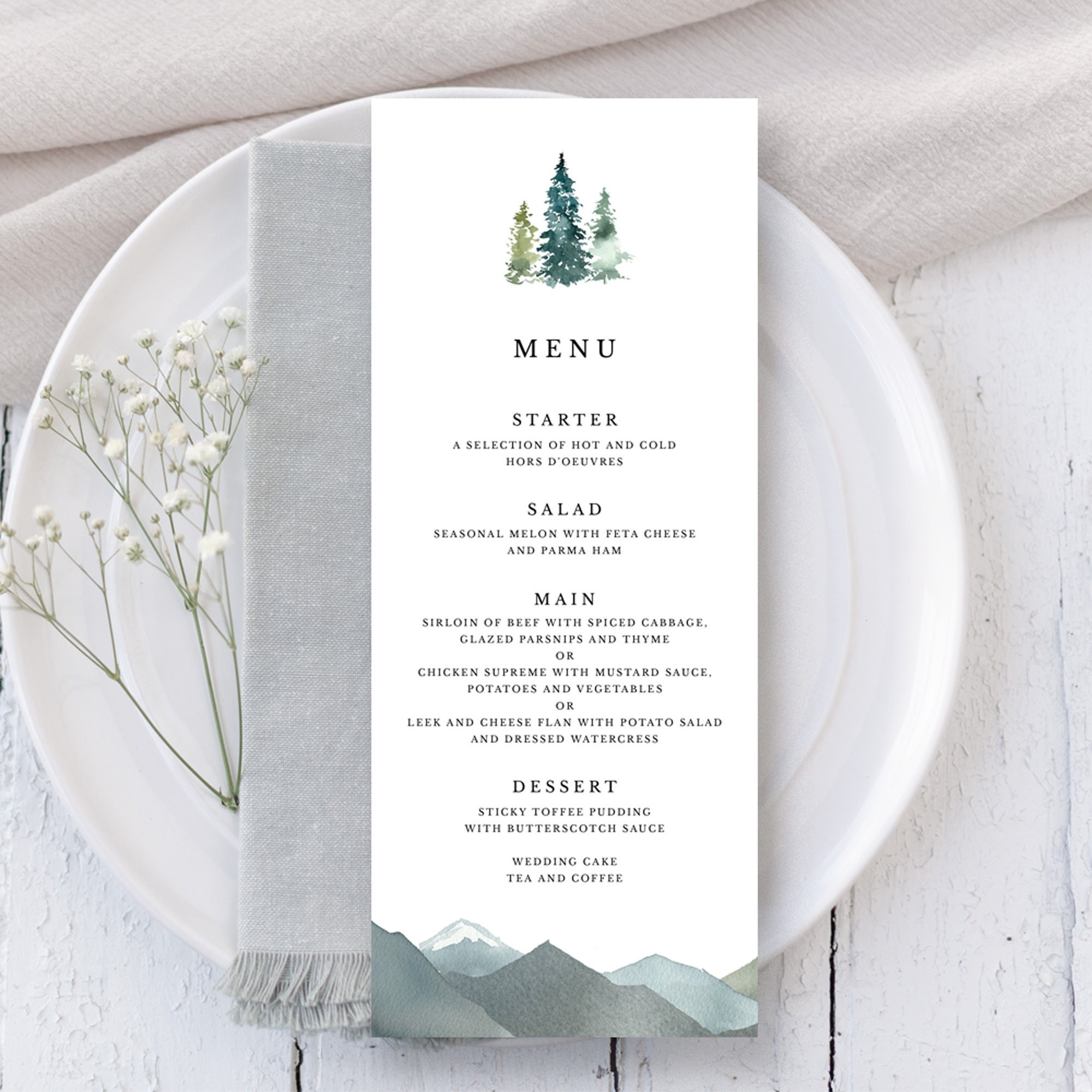 Paper Templates Rustic Pine Trees Pine Forest Menu Template Wedding ...